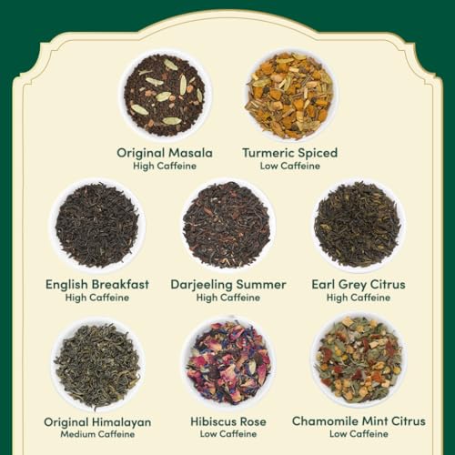 VAHDAM, Founder's Select - Assorted Tea Sampler Gift Set (8 Flavors, 40 Pyramid Tea Bags) Tea Variety Pack - Black Tea, Green Tea, Chai Tea, Herbal Tea | Tea Bags Variety Pack | Gifts for Women & Men