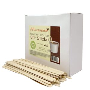 makerstep 1000 birch wood coffee stirrers, 7 inch coffee stir sticks, eco-friendly, sturdy wooden sticks. splinter free, round end. for tea, beverage, and popsicle.