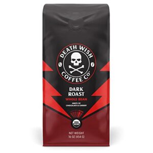 death wish coffee co., organic and fair trade dark roast whole bean coffee, 16 oz