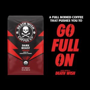 Death Wish Coffee Co., Organic and Fair Trade Dark Roast Whole Bean Coffee, 16 oz