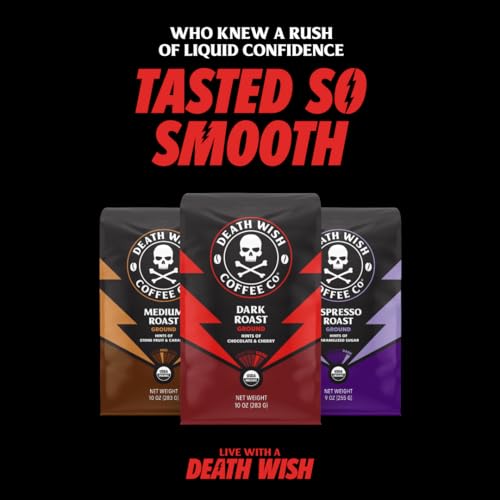 Death Wish Coffee Co., Organic and Fair Trade Dark Roast Whole Bean Coffee, 16 oz