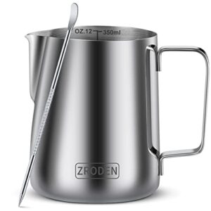 milk frothing pitcher, 12oz 20oz 32oz espresso steaming pitchers stainless steel cappuccino coffee machine accessories barista tools steamer froth pitchers milk jug cup with decorating pen latte art