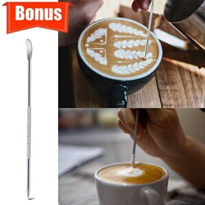 Milk Frothing Pitcher, 12oz 20oz 32oz Espresso Steaming Pitchers Stainless Steel Cappuccino Coffee Machine Accessories Barista Tools Steamer Froth Pitchers Milk Jug Cup with Decorating Pen Latte Art