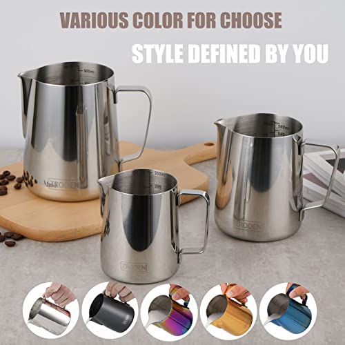 Milk Frothing Pitcher, 12oz 20oz 32oz Espresso Steaming Pitchers Stainless Steel Cappuccino Coffee Machine Accessories Barista Tools Steamer Froth Pitchers Milk Jug Cup with Decorating Pen Latte Art