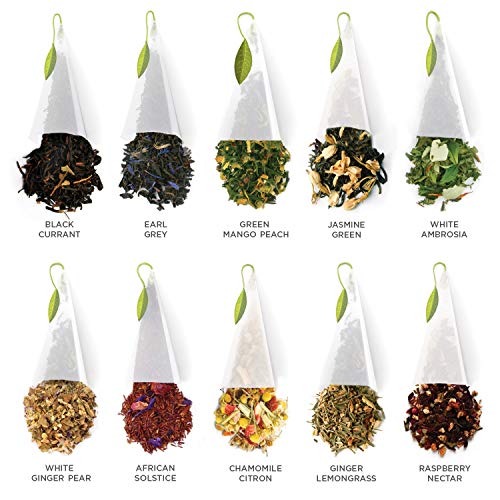 Tea Forte Assorted Classic Tea, Petite Presentation Box, Sampler Gift Set With Handcrafted Pyramid Infusers - Herbal, Black, Green, White, 10 Count (Pack of 1)