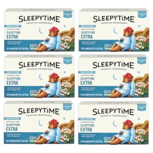 celestial seasonings sleepytime wellness extra tea, caffeine free, 20 tea bags box, (pack of 6)