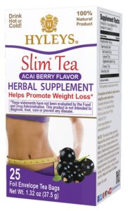 hyleys slim tea acai berry flavor - weight loss herbal supplement cleanse and detox - 25 tea bags (1 pack)