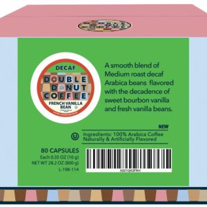 Double Donut Decaf French Vanilla Coffee Pods, Medium Roast Single Serve French Vanilla Bean Decaf Flavored Coffee Pods For Keurig K Cup Brewers, 80 Count