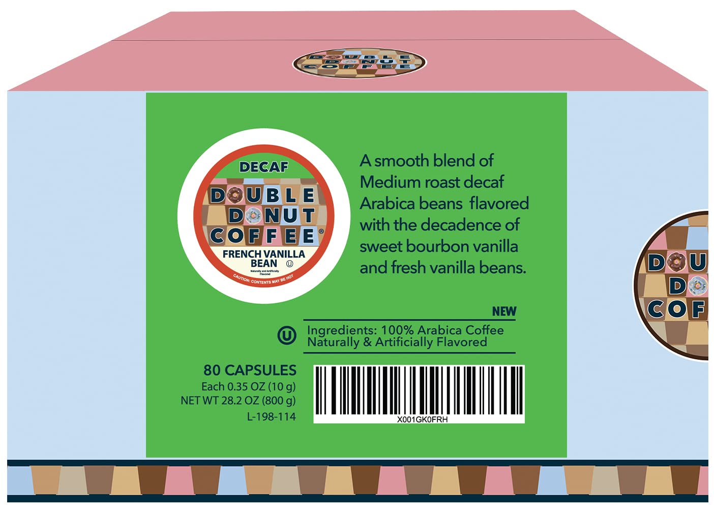 Double Donut Decaf French Vanilla Coffee Pods, Medium Roast Single Serve French Vanilla Bean Decaf Flavored Coffee Pods For Keurig K Cup Brewers, 80 Count