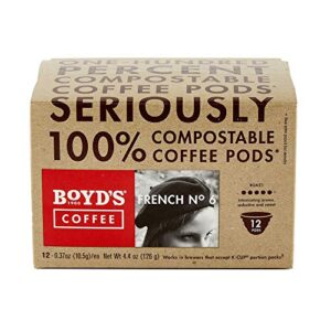 boyd's coffee french no. 6 coffee –ground dark roast– blended from 100% arabica – rich & full-flavored – single cup - pack of 12.