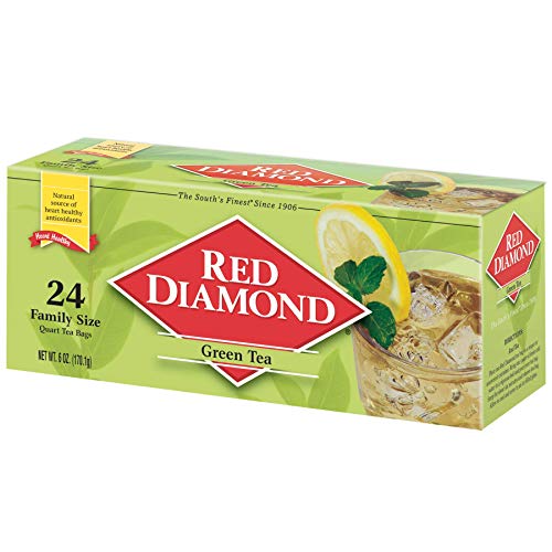 Red Diamond Green Tea Bags, Family Size Tea Bags, Delicious and Freshly Brewed Taste, Heart Healthy Antioxidants, 24 Count Quart-Size Bags (6 Pack - 144 Count)