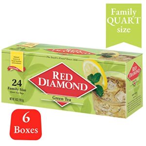 Red Diamond Green Tea Bags, Family Size Tea Bags, Delicious and Freshly Brewed Taste, Heart Healthy Antioxidants, 24 Count Quart-Size Bags (6 Pack - 144 Count)