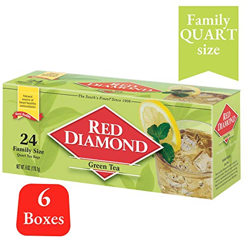 Red Diamond Green Tea Bags, Family Size Tea Bags, Delicious and Freshly Brewed Taste, Heart Healthy Antioxidants, 24 Count Quart-Size Bags (6 Pack - 144 Count)