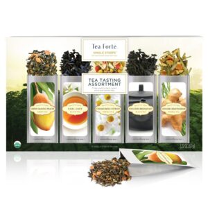 tea forte single steeps loose leaf tea sampler, assorted variety box, single serve pouches (assorted - tea tasting), 15 count (pack of 1)