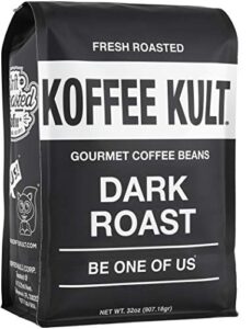 koffee kult dark roast whole bean coffee - small batch gourmet aromatic artisan blend 100% arabica coffee beans organically sourced (dark roast, 32oz)