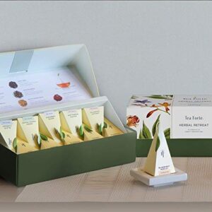 Tea Forte Presentation Box Tea Sampler Gift Set, 20 Assorted Variety Handcrafted Pyramid Tea Infuser Bags (Herbal Retreat)