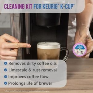 Keurig Descaling Solution and Cleaning Kit Compatible 1.0 & 2.0 K Cup Coffee Machines. 3 Month Supply. 2 uses per Bottle & 4 Keurig Cleaner Pods. Removes Limescale & Cleans Pod Area. Eco Friendly