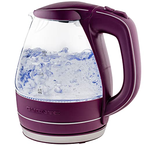 OVENTE Glass Electric Kettle Hot Water Boiler 1.5 Liter Borosilicate Glass Fast Boiling Countertop Heater - BPA Free Auto Shut Off Instant Water Heater Kettle for Coffee & Tea Maker - Purple KG83P