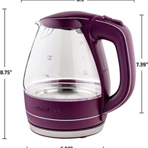 OVENTE Glass Electric Kettle Hot Water Boiler 1.5 Liter Borosilicate Glass Fast Boiling Countertop Heater - BPA Free Auto Shut Off Instant Water Heater Kettle for Coffee & Tea Maker - Purple KG83P