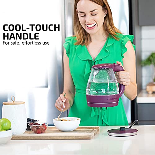 OVENTE Glass Electric Kettle Hot Water Boiler 1.5 Liter Borosilicate Glass Fast Boiling Countertop Heater - BPA Free Auto Shut Off Instant Water Heater Kettle for Coffee & Tea Maker - Purple KG83P