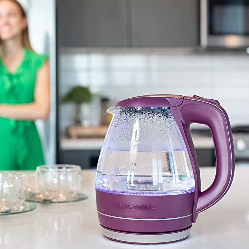 OVENTE Glass Electric Kettle Hot Water Boiler 1.5 Liter Borosilicate Glass Fast Boiling Countertop Heater - BPA Free Auto Shut Off Instant Water Heater Kettle for Coffee & Tea Maker - Purple KG83P