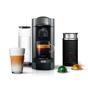 nespresso vertuoplus coffee and espresso machine by de'longhi with milk frother, grey, 5.6 x 16.2 x 12.8 inches