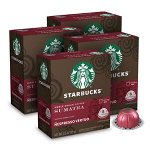 starbucks by nespresso dark roast single-origin sumatra coffee (32-count single serve capsules, compatible with nespresso vertuo line system)