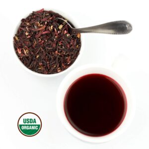 Hibiscus Tea 1LB (16Oz) 100% CERTIFIED Organic Hibiscus Flowers Herbal Tea (CUT&SIFTED), Caffeine Free Tea (200+ cups) 1 lb. Bulk Resealable Kraft BPA-Free Bag