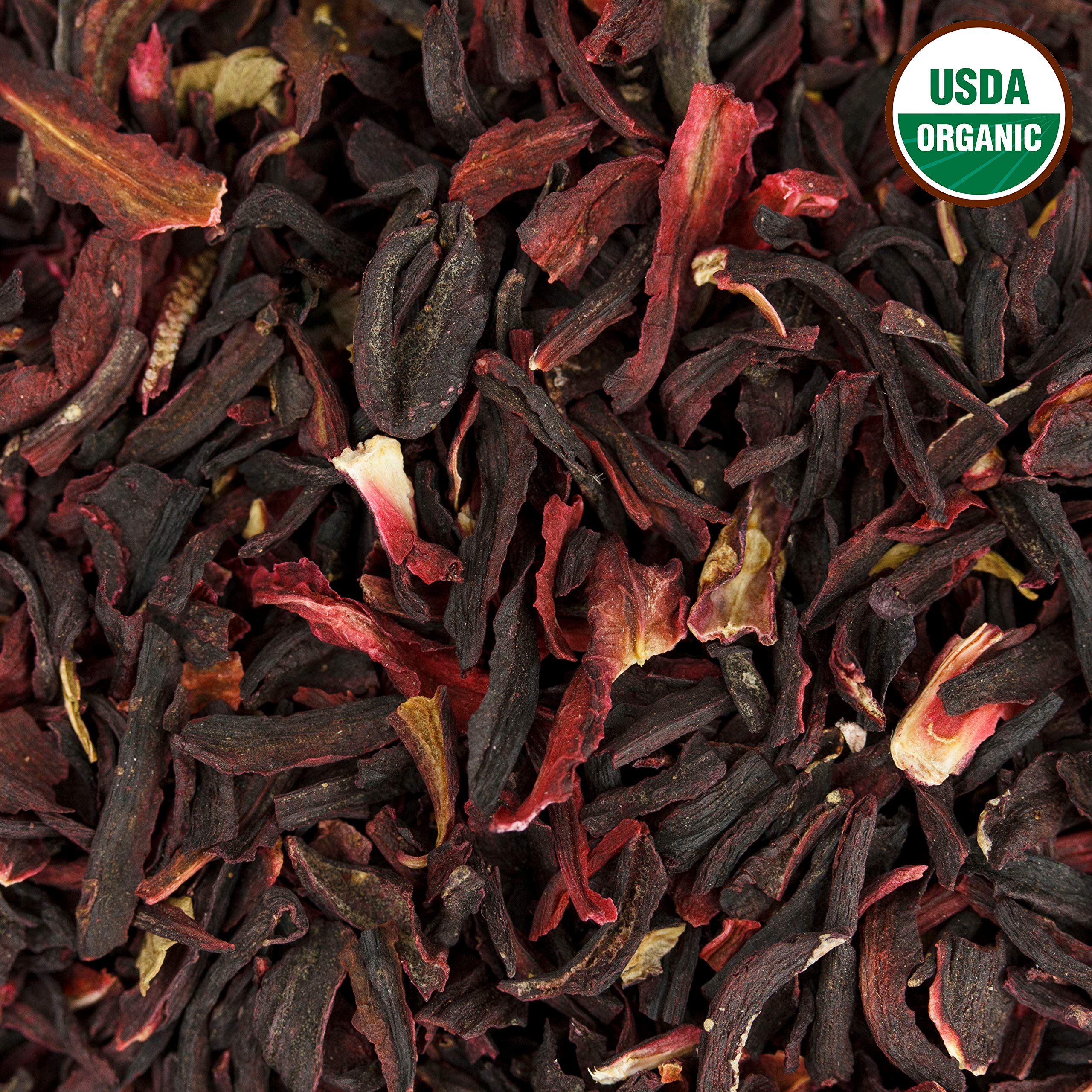 Hibiscus Tea 1LB (16Oz) 100% CERTIFIED Organic Hibiscus Flowers Herbal Tea (CUT&SIFTED), Caffeine Free Tea (200+ cups) 1 lb. Bulk Resealable Kraft BPA-Free Bag