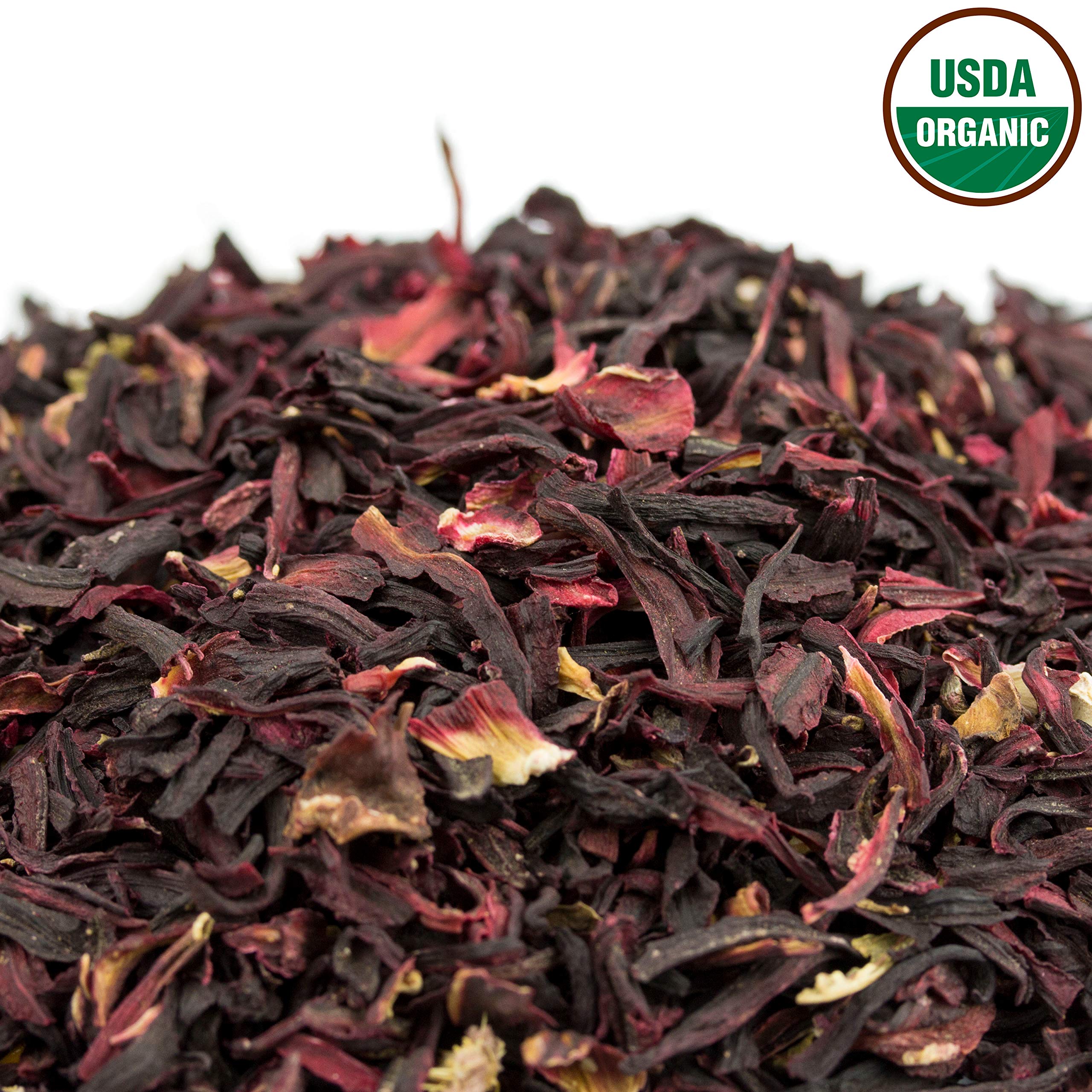 Hibiscus Tea 1LB (16Oz) 100% CERTIFIED Organic Hibiscus Flowers Herbal Tea (CUT&SIFTED), Caffeine Free Tea (200+ cups) 1 lb. Bulk Resealable Kraft BPA-Free Bag