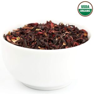 Hibiscus Tea 1LB (16Oz) 100% CERTIFIED Organic Hibiscus Flowers Herbal Tea (CUT&SIFTED), Caffeine Free Tea (200+ cups) 1 lb. Bulk Resealable Kraft BPA-Free Bag