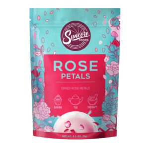 suncore foods dried rose petals bloom, caffeine-free tea, gluten-free, non-gmo, 0.3oz (1 pack)