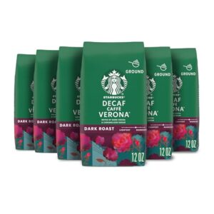 starbucks decaf caffé verona dark roast ground coffee, 12 ounce (pack of 6)