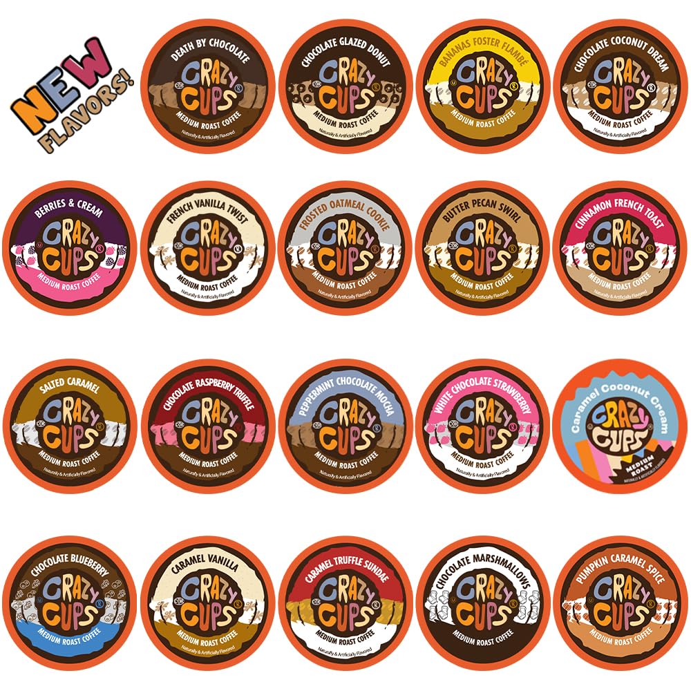 Crazy Cups Flavored Coffee in Single Serve Coffee Pods - Flavor Coffee Variety Pack for Keurig K Cups Machine, 20 Count