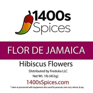 1lb Dried Hibiscus Flowers perfect for Tea and Mexican Agua Fresca, Flor de Jamaica, Whole Flowers and Petals by 1400s Spices