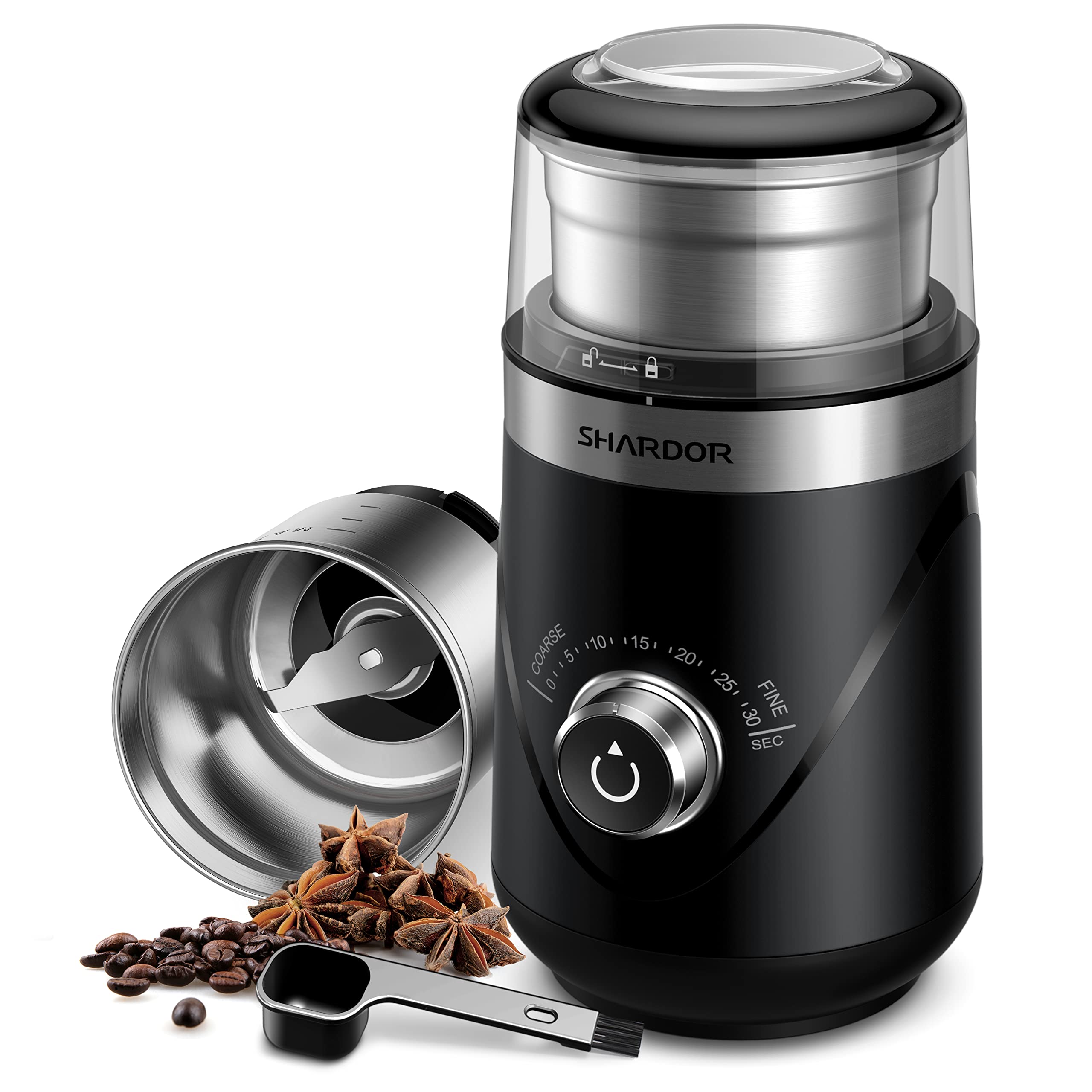 SHARDOR Adjustable Coffee Bean Grinder Electric, Herb / Spice Grinder, Espresso Grinder with 1 Removable Stainless Steel Bowl, Black