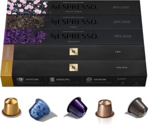 nespresso capsules originalline, variety pack, mild, medium, dark roast espresso coffee, 50 count coffee pods, brews 3.7 ounce and 1.35 ounce (original line only)