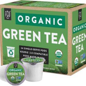 Organic Green Tea K-Cup Pods, 24 Pods by FGO - Keurig Compatible - Naturally Occurring Caffeine, Premium Green Tea is USDA Organic, Non-GMO, & Recyclable