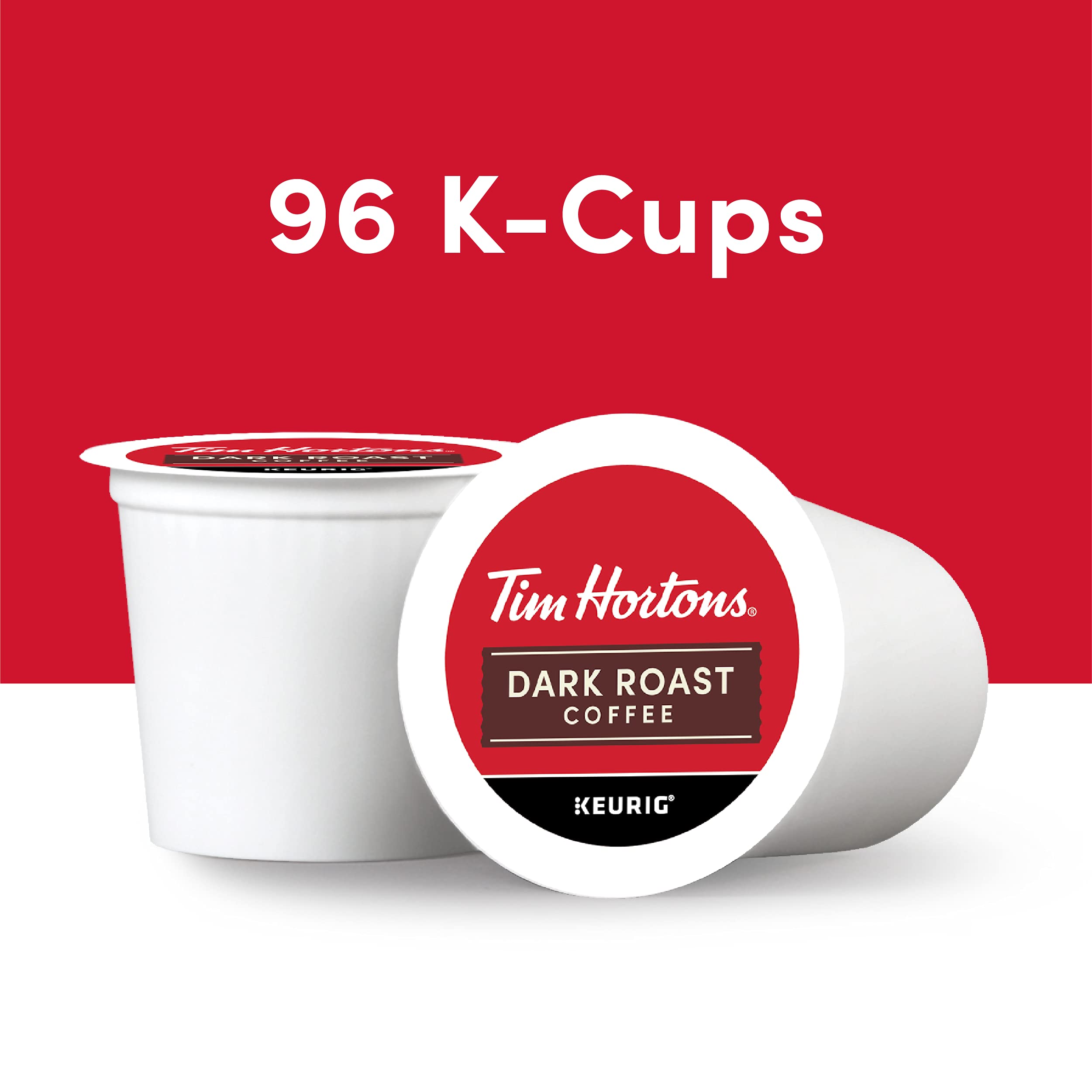 Tim Hortons Dark Roast Coffee, Single-Serve K-Cup Pods Compatible with Keurig Brewers, 96ct K-Cups, Red -24 Count (Pack of 4)