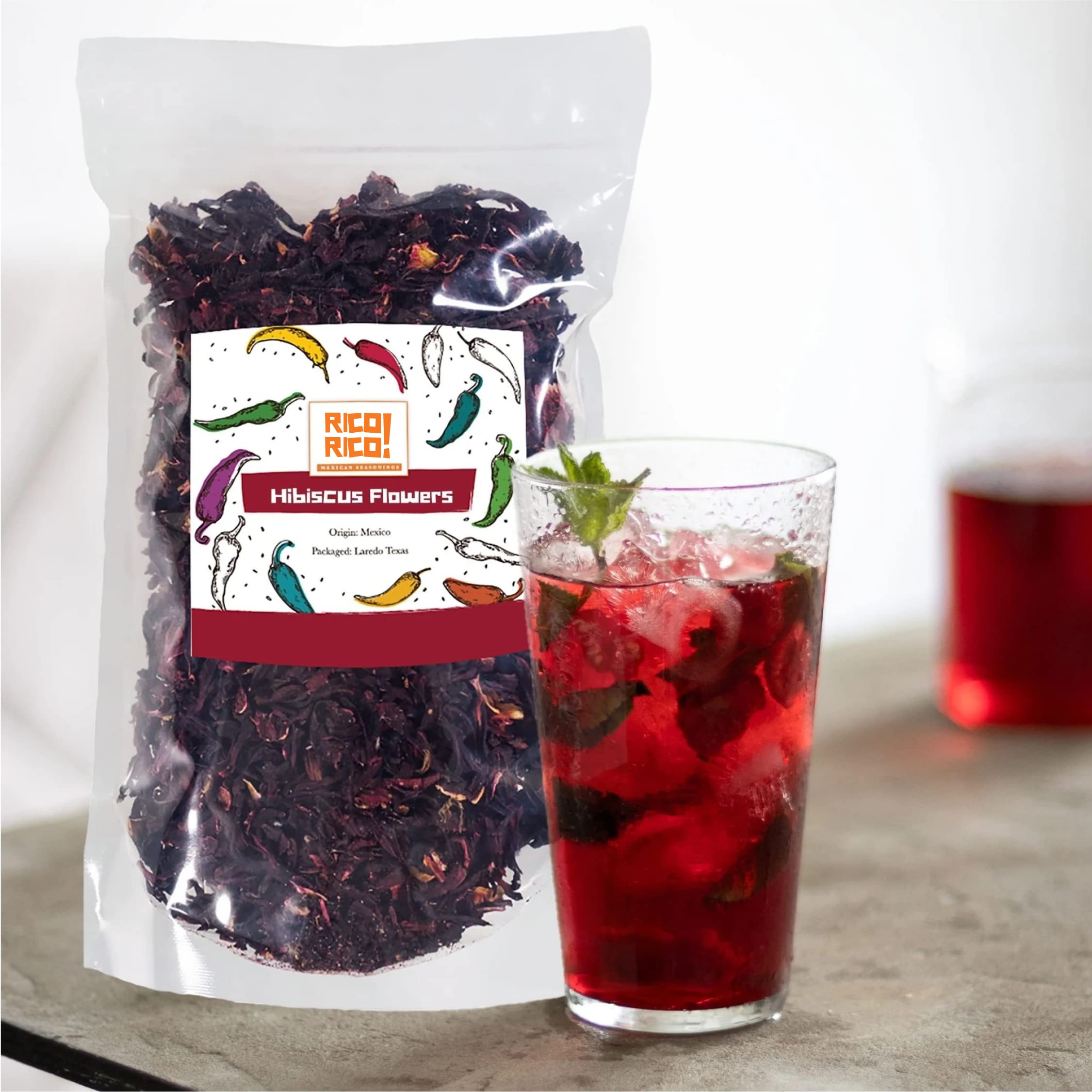 RICO Dried Hibiscus Flowers 4 oz, Great For Tea, Jamaica Tea - 100% Natural Flowers, Cut and Sifted Packaged In Resealable Bag