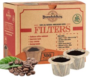 brew addicts disposable coffee filters 300 count, brown, all-natural & unbleached single-use coffee filter for reusable k cups or coffee machines, perfect size & quantity