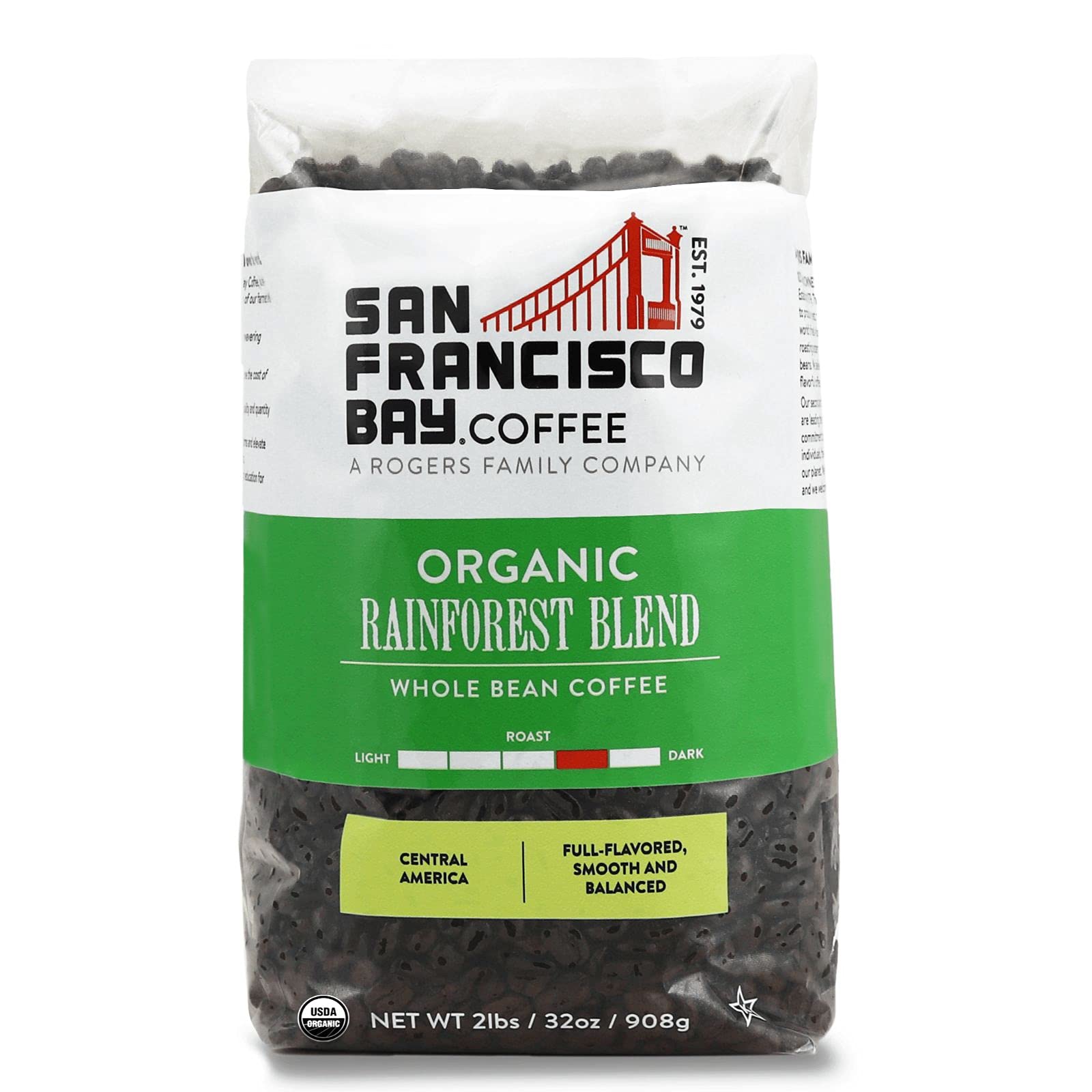 San Francisco Bay Whole Bean Coffee - Organic Rainforest Blend, Medium Dark Roast, 2 Pound (Pack of 1)