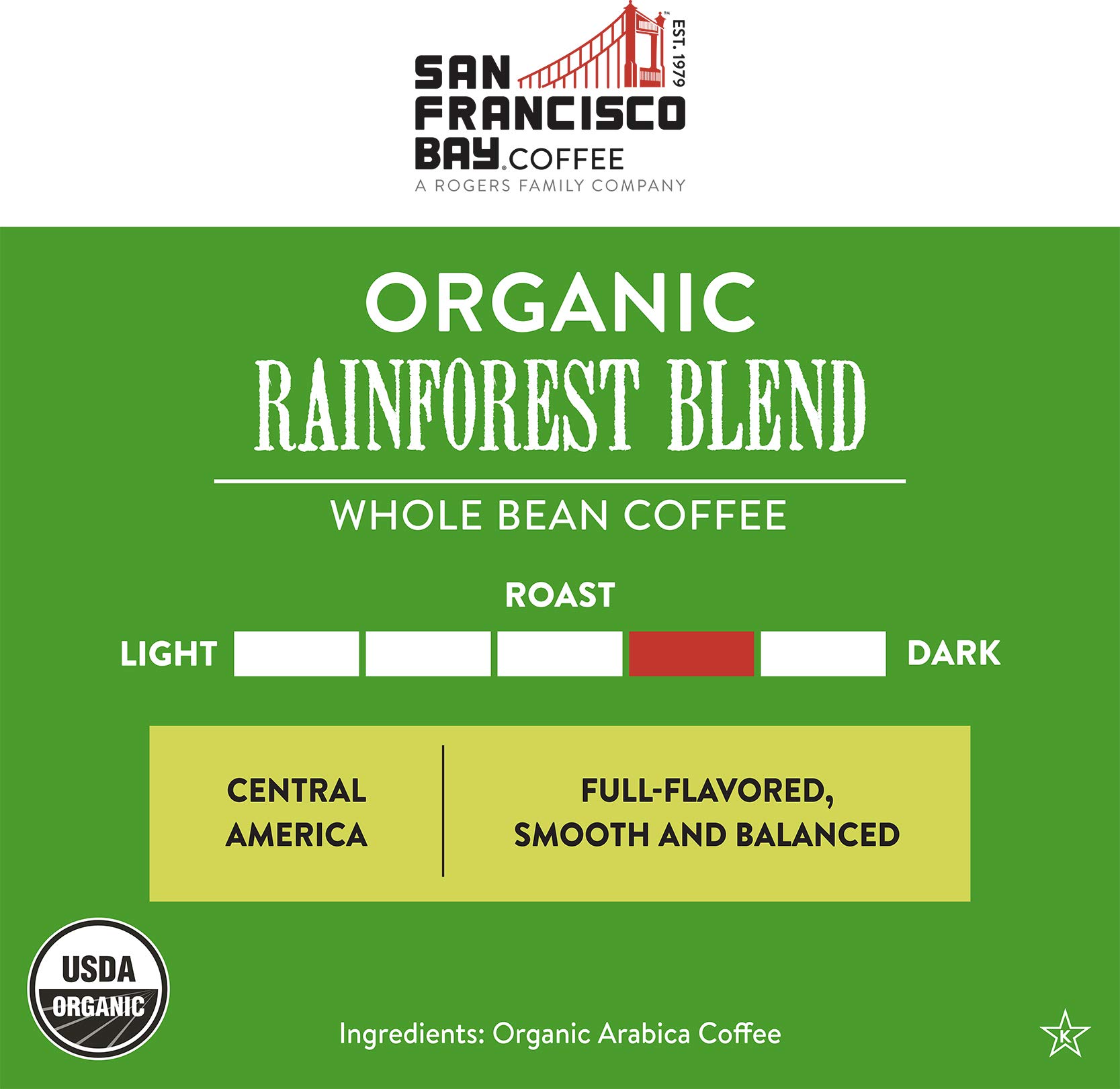 San Francisco Bay Whole Bean Coffee - Organic Rainforest Blend, Medium Dark Roast, 2 Pound (Pack of 1)