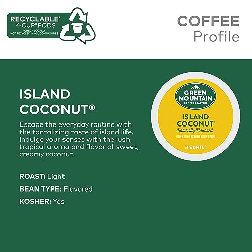 Green Mountain Coffee Roasters Island Coconut, Single-Serve Keurig K-Cup Pod, Flavored Light Roast Coffee, 24 Count (Pack of 1)