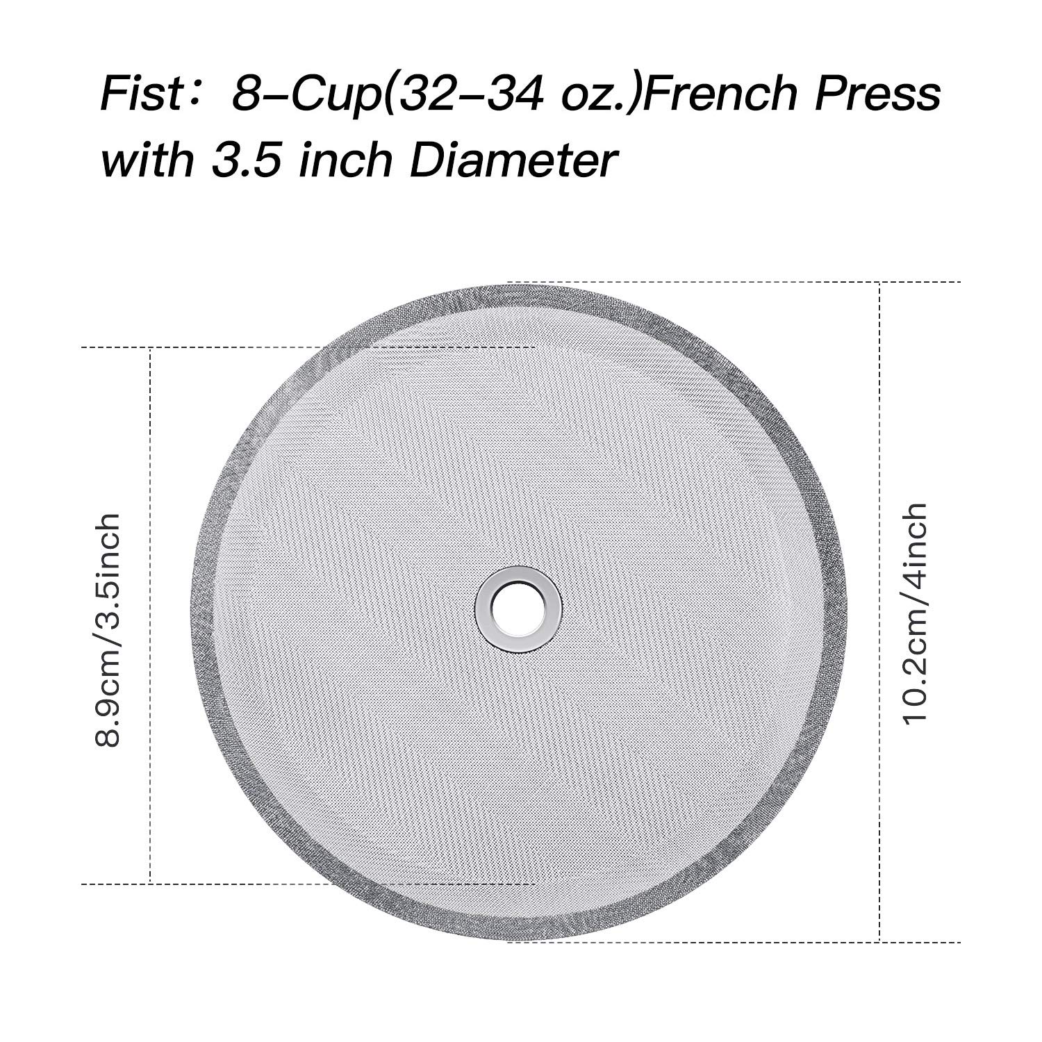 6 Pieces French Press Replacement Filters Mesh Filters Replacement 4 Inch Stainless Steel French Press Replacement Screen for 1000 ml, 34 Oz, 8 Cup French Press Coffee Makers and Tea Machines