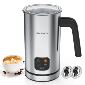 milk frother electric, coffee frother, warm and cold milk foamer, bizewo 4 in 1 automatic milk warmer stainless steel with touch screen, for coffee, latte, hot chocolate