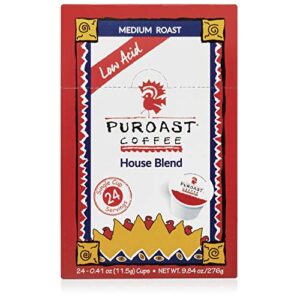 Puroast Low Acid Coffee Single-Serve Pods | House Blend | Medium Roast | Low Acid Certified | pH 5.5+ | Gut Health | Higher Antioxidants | Smooth | Compatible with Keurig 2.0 Coffee Makers (24 Count)