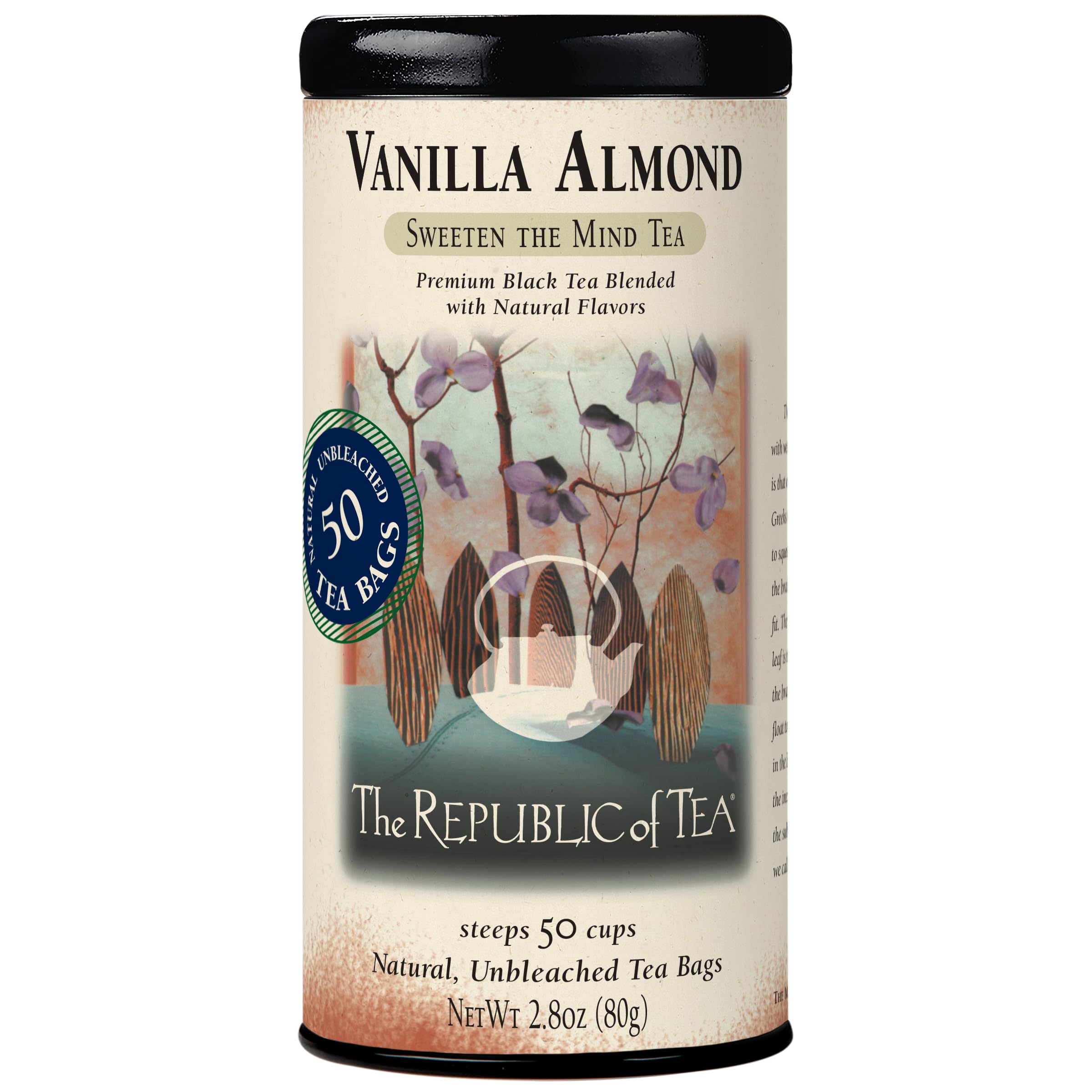 The Republic of Tea — Vanilla Almond Black Tea Tin, 50 Tea Bags, Naturally Caffeinated