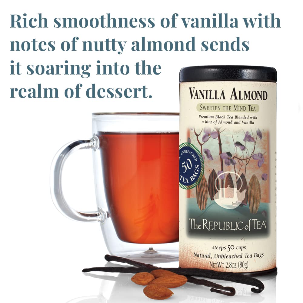 The Republic of Tea — Vanilla Almond Black Tea Tin, 50 Tea Bags, Naturally Caffeinated