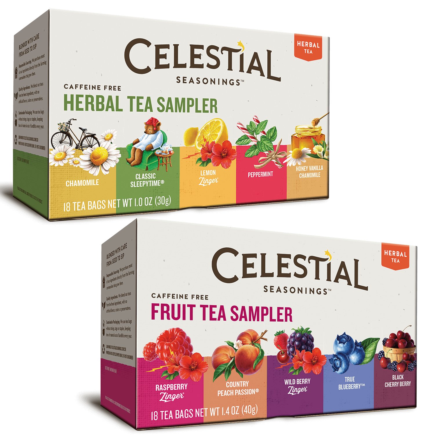 Celestial Seasonings Herbal Tea Flavor Bundle: 2 Boxes; Herbal, Fruit Tea Sampler